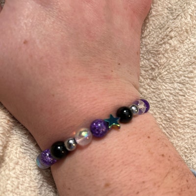 Aroace Pride Flag Star Beaded Gemstone Bracelet, Stretchy Beaded ...