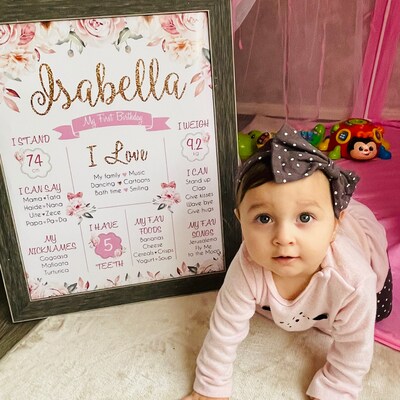 First Birthday Poster, Printable 1st Birthday Girl Sign Board, Floral ...