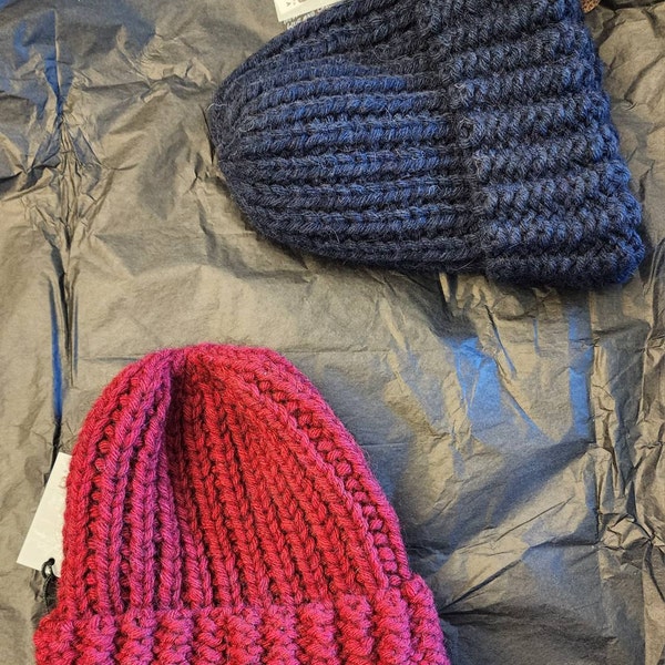 Wool Chunky Knit Cuffed Hat, Hand Knit Hat, Warm Winter Toque Hat ...
