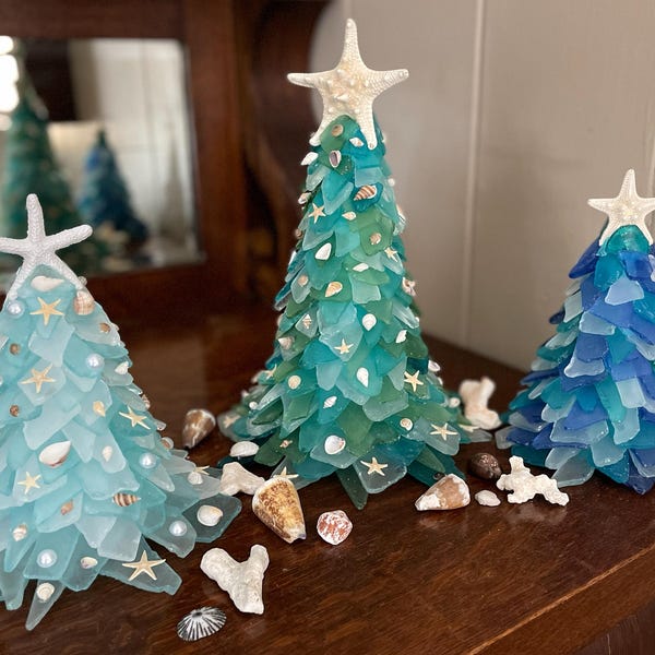 Lighted Sea Glass Tree: Aqua Blue Beach Decor With Starfish - Etsy