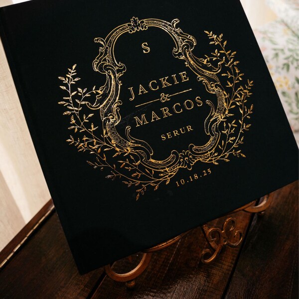 Elegant Wedding Guest Book, Ornate Crest Wedding Hardcover Instant ...