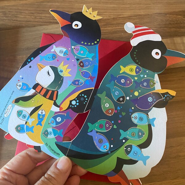 Advent Calendar Card - Penguins - Unique Christmas Card - 3D Cards ...