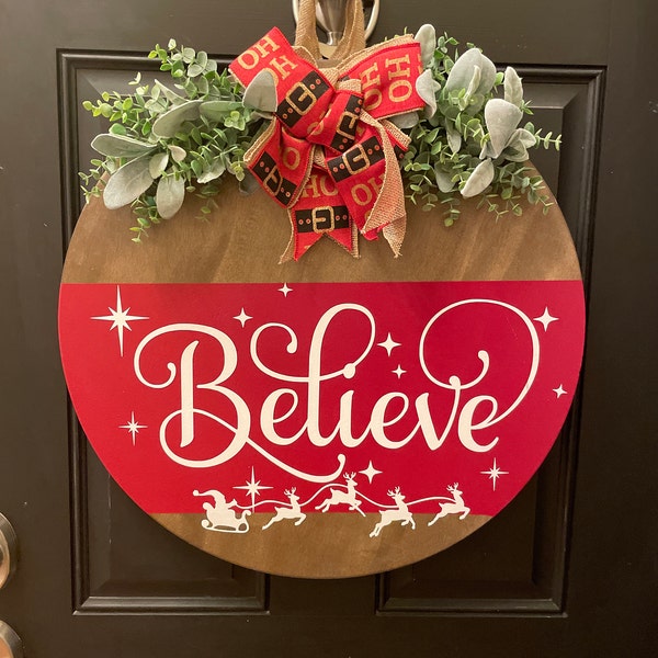 Christmas Front Door Decor | Merry Christmas | Believe | Christmas ...