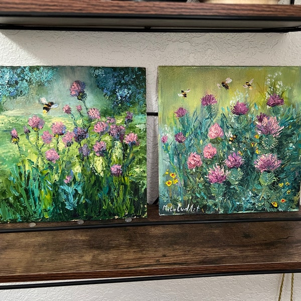 Small Landscape Painting in a Frame, Framed Flowers Landscape Artwork ...