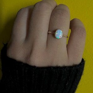 Lab Opal Ring // Gold Opal Ring // Oval Opal Ring // October Birthstone ...