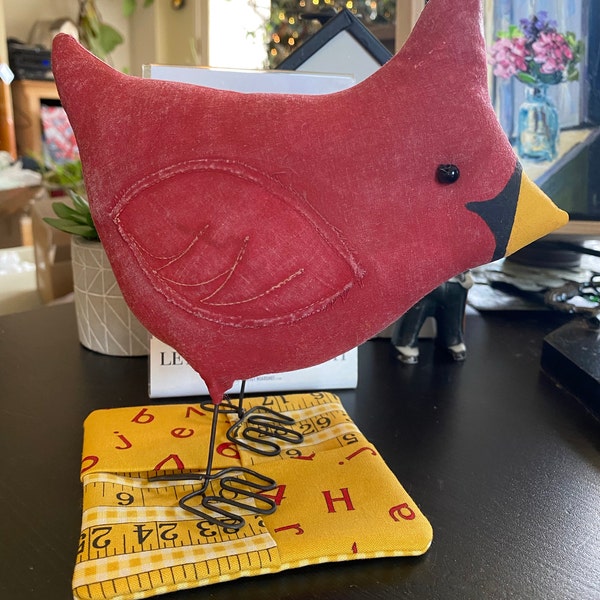 Primitive Fat Lil Red CARDINAL Bird Summer Folk Art Free Standing Ornie ...