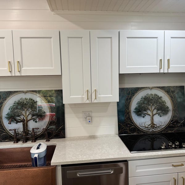 Tempered Glass Backsplash-life of Tree Backsplash Tiles-metal ...