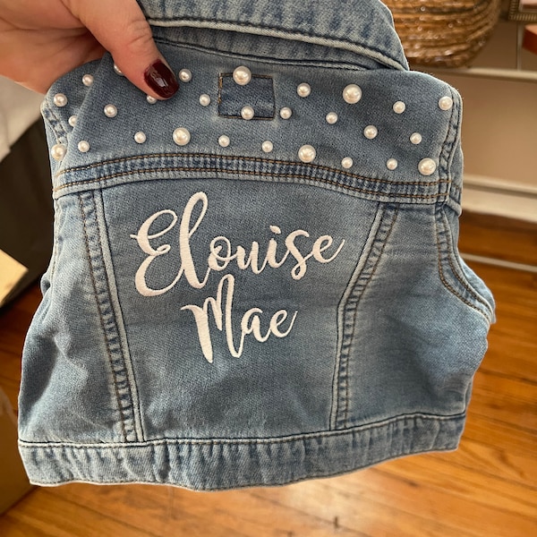 Embroidered Flower Girl Denim Jacket Customizable Pearl Jean Jacket ...