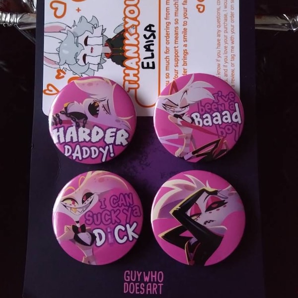 Niffty 4x Badge Set - Hazbin Hotel Character Collection | 44mm Fan Art ...