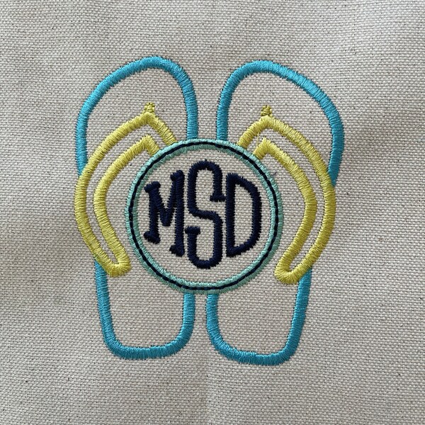 Flip Flop Monogram Machine Embroidery Applique Design 4 Sizes Natural ...