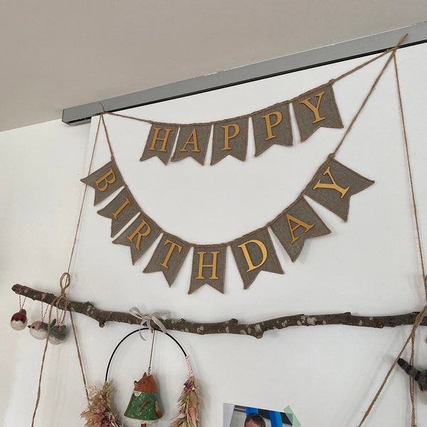 Happy Birthday Banner, Happy Birthday Burlap Banner, Happy Birthday ...