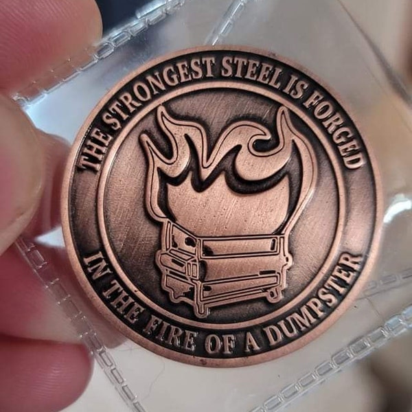 Dumpster Fire Challenge Coin | Antique Copper - Etsy