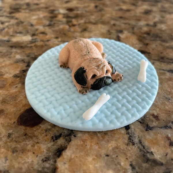 Fondant Pug Cake Topper, Small Pug Cake Decorations, Small Handmade ...