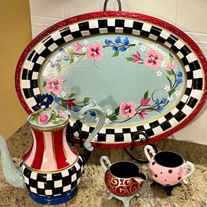 Black and White Checkered Pot Planter, Three Piece Set, Whimsical ...