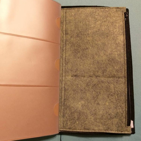 Custom Size Traveler's Notebook Wallet Insert - Felt Zip up Pouch Card ...