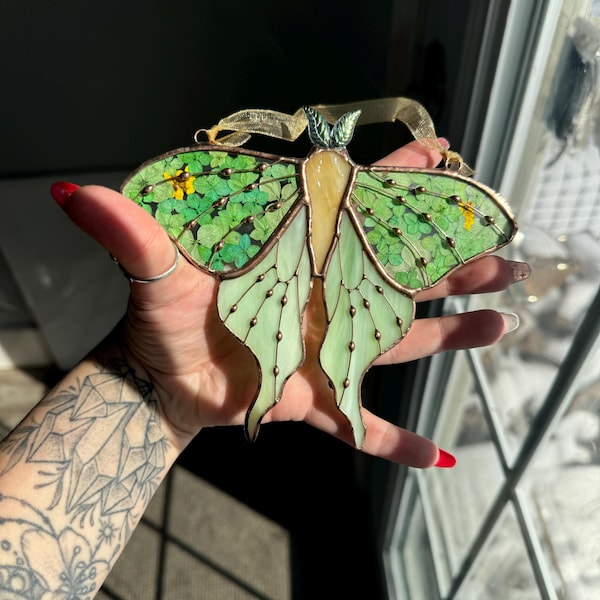 Luna Moth Wings Stained Glass Butterfly Suncatcher New Mom Gift Custom ...