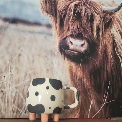 Hand Painted Plain Eyes Striped Handle Clay Coffee Mug, Funky Mug ...