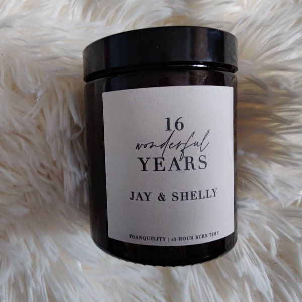 Personalised 16th Anniversary Candle: Soy Wax Scented Candle - Etsy