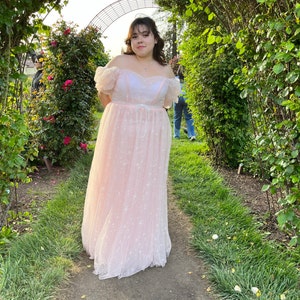 Caramel Prom Dress Long Custom Dress Short Puffy Sleeve Fairy Prom ...