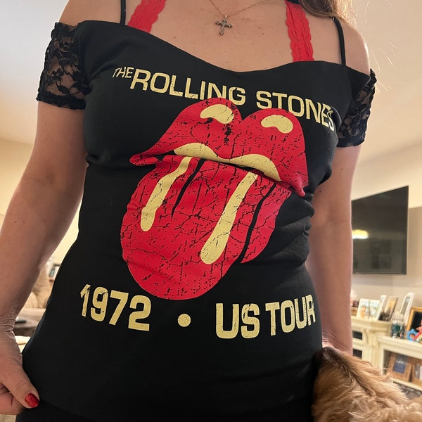 Motley Crue Girls Girls Girls Print Mini Dress Fishnet Sleeves Tunic ...