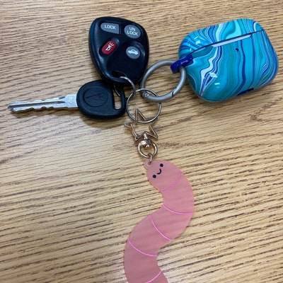 Cute Worm Keychain 3 in Single-sided Kawaii Charm Frosted Pink Acrylic ...