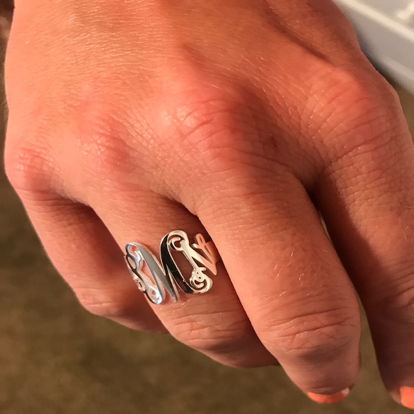 Initial Monogram Ring Personalized Monogram Ring Three Initial Ring Custommed Initial Ring ...
