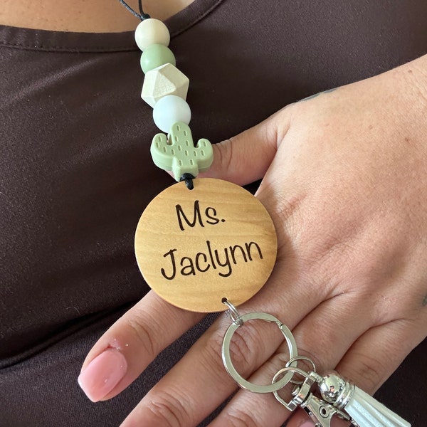 Boho Rainbow Daisy Beaded Teacher Lanyard, ID Badge Holder, Lanyard for ...