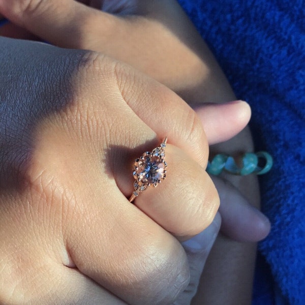 Evanthe Morganite Engagement Ring, Vintage Floral Morganite Ring, Rose ...