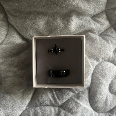 Galaxy Orion Nebula Ring for Women, Engagement Ring Set, Black Titanium ...