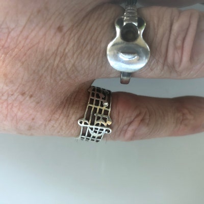Music Ring, Sterling Silver Treble Clef Ring, Sheet Music Ring, Wide ...