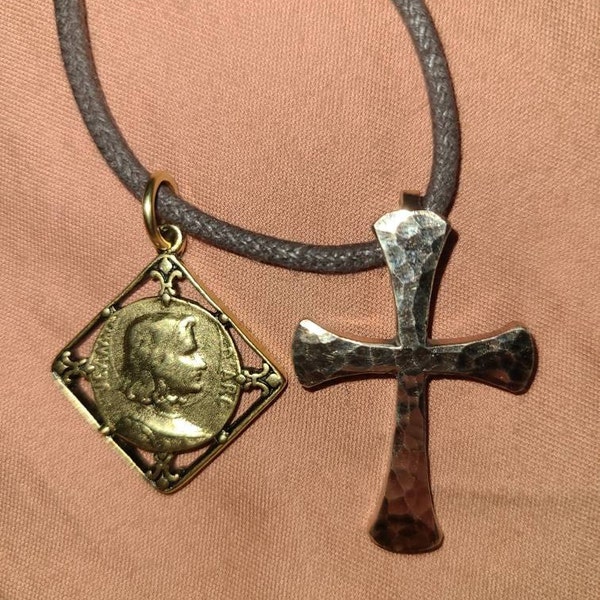 Antiqued Gold St Joan of Arc Medal Pendant on Necklace, Antique Replica ...