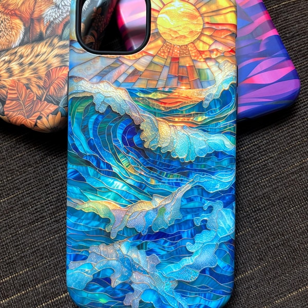 Ocean Sunset Phone Case Magsafe Compatible Tropical Faux Stained Glass ...