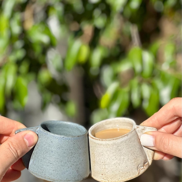 Handmade Pottery Espresso Mug With Saucer, Rustic Farmhouse Coffee Mug ...