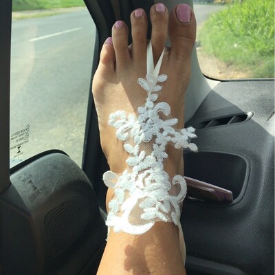 White Lace Barefoot Sandals, Bridal Shoes, Wedding Shoes, Bridal ...
