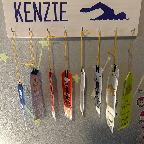 Personalized Swim Ribbon Holder Award Display With Hooks/clips - Etsy