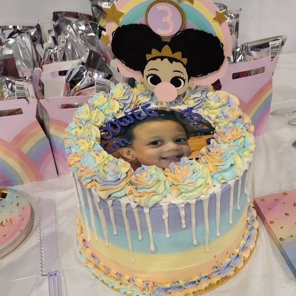 Bubble Gum Cake Topper, Afro Puff Girl, Birthday Party Decor, African ...
