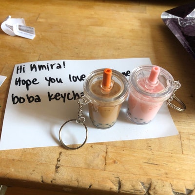 Custom Boba Milk Tea Liquid Drink W/ Ice Keychain Matcha Milk Tea ...