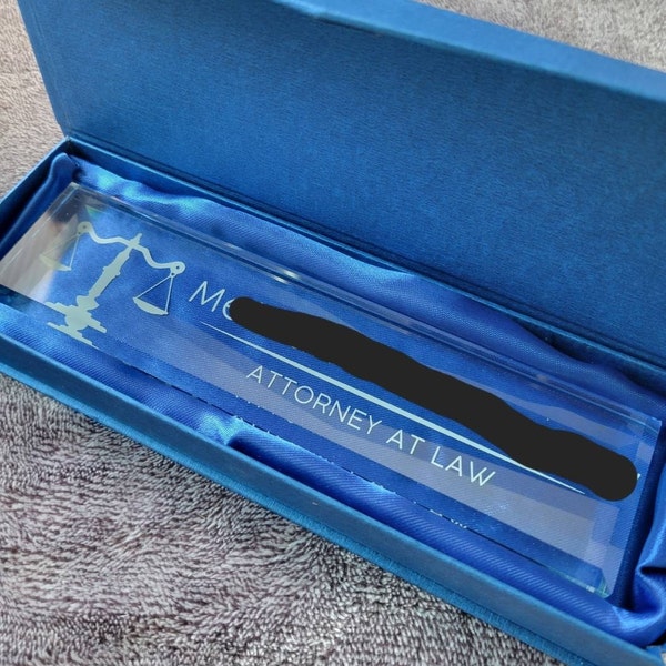 Attorney Glass Office Desk Name Plate, Clear JD Judge Nameplate, Lawyer ...