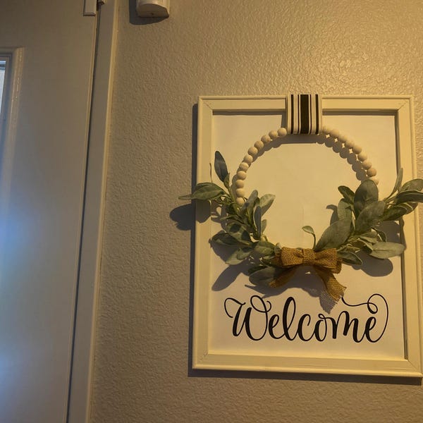 French Country Farmhouse Welcome Wall Decor Sign Including Lambs Ear ...