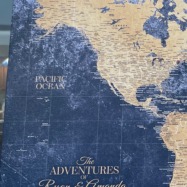 Gold & Navy Textured World Push Pin Map on Premium Canvas With ...