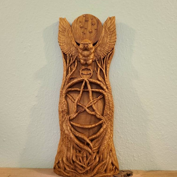 Hand-carved Oak Hecate Owl Statue: Wiccan Altar Decor - Etsy