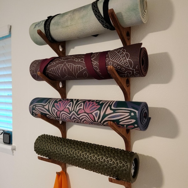 Yoga Mat Holder, 5.5 In, Wooden Wall Holders, Mat Hooks, Wall Mount ...