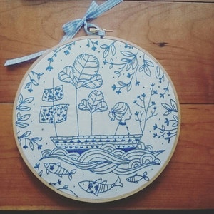 Blue Ocean Embroidery Kit DIY Kit, Blue Wall Art, Sea Blue, Hand ...