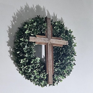 Art Deco Rustic Cedar Wood Cross Distressed White & Brown Wall Hanging ...