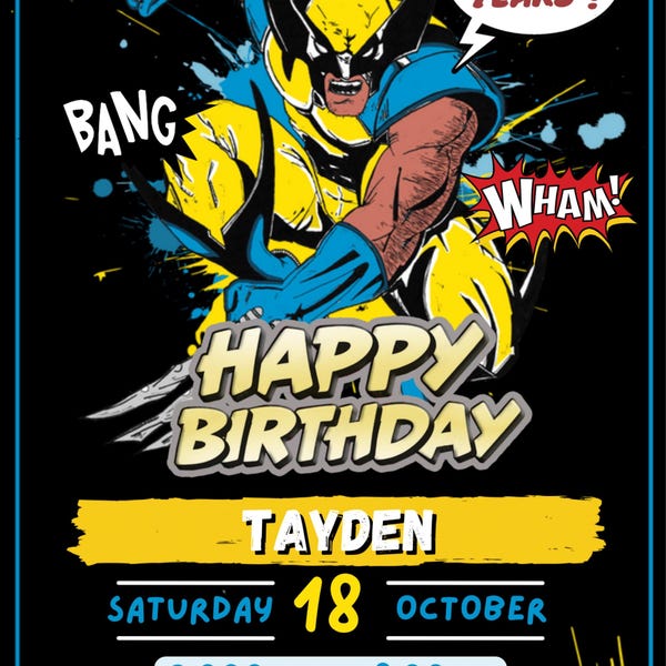 Wolverine Comics Birthday Card, Editable Canva Children's Birthday Card ...