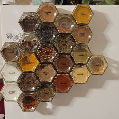 Magnetic Spice Rack by Gneiss Spice 24 Small Empty Hexagon Glass Jars ...