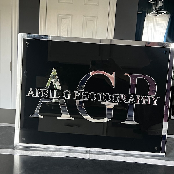Custom Laser Cut Mirror Acrylic Logo Sign on Colored Acrylic With Stand ...