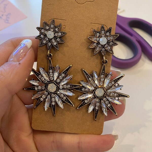 Star Bright Starburst Earring Rhinestone Crystal Art Deco Drop Dangle ...