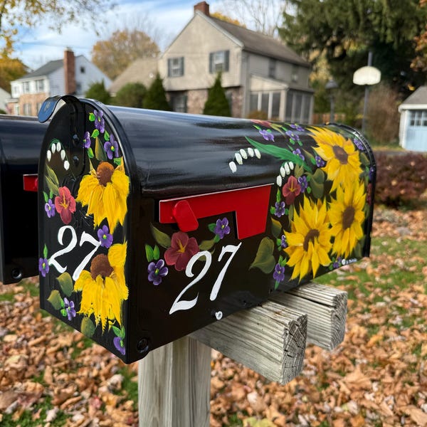 Hand Painted Mailbox Custom Mailbox Purple and Pink Flowers With ...