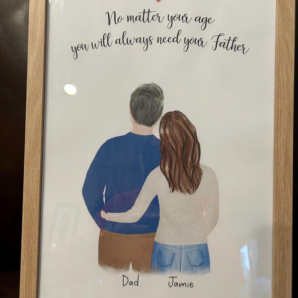 Personalized Framed Wall Art Father and Kids, Birthday Gift for Dad ...